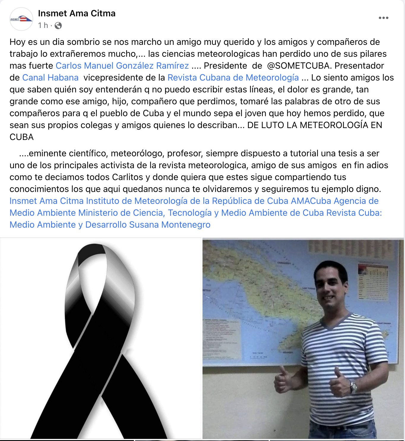 Fallece el joven meteorólogo cubano Carlos Manuel González Ramírez Fallece el joven meteorólogo cubano Carlos Manuel González Ramírez